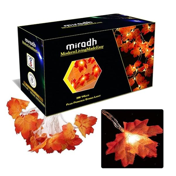 Buy MIRADH Outdoor String Lights, 3M 14 LED Warm White Leaf,Diwali ...